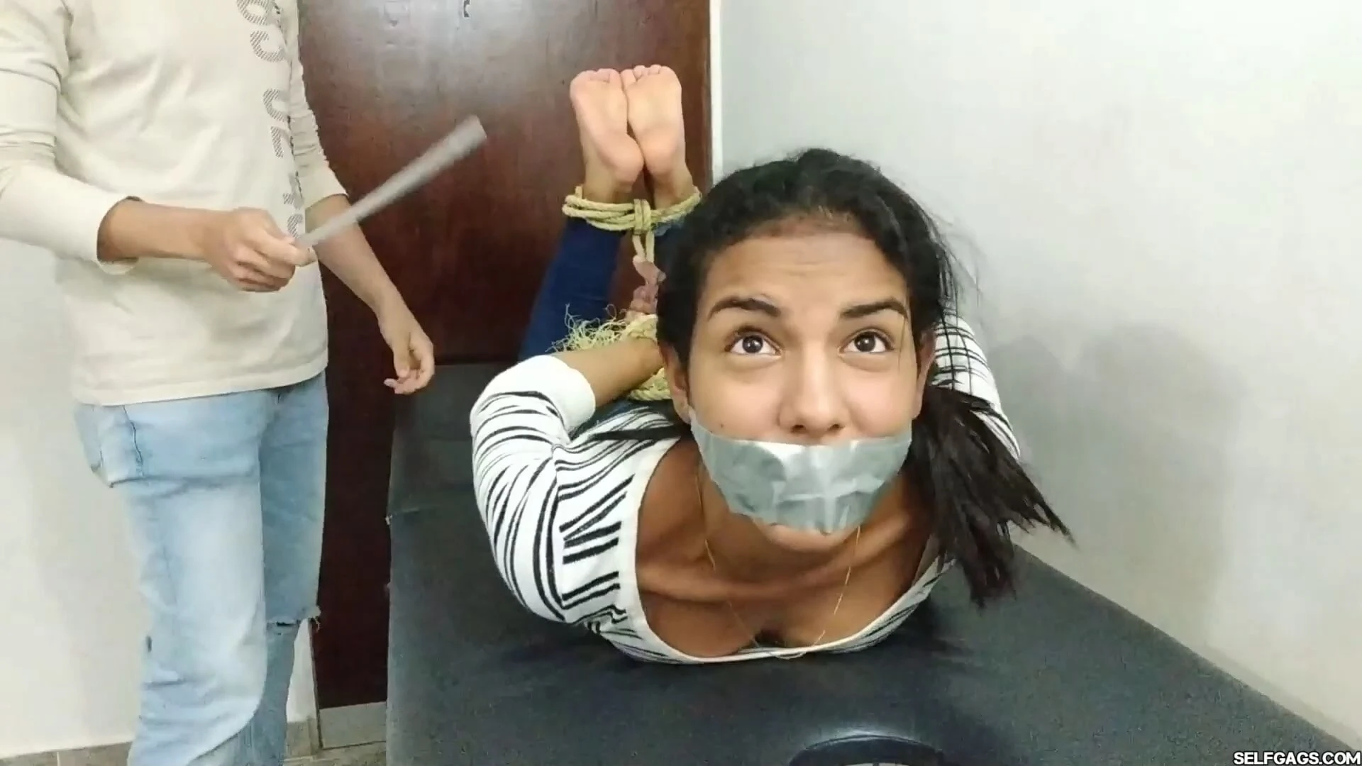 Hogtied Bondage Beauty Has Feet Whipped And Worshipped 20 Pics